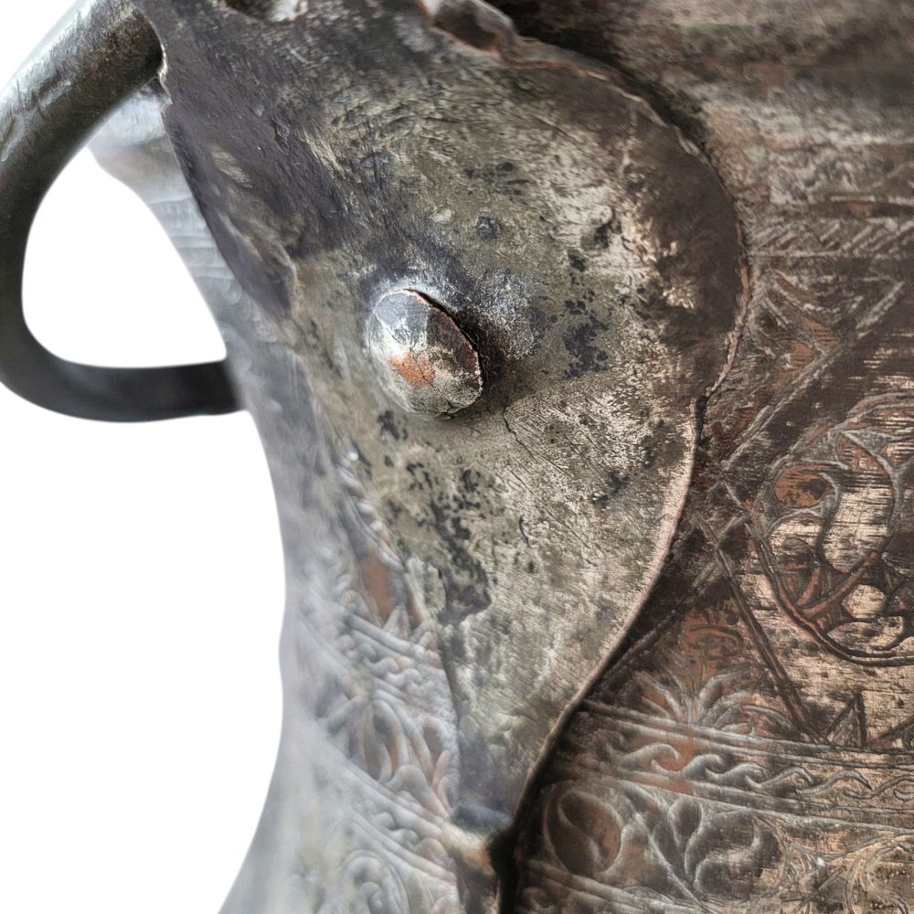 Large Middle Eastern Hand-Engraved Bronze Ritual Āb-Zan Vessel, 18th ...