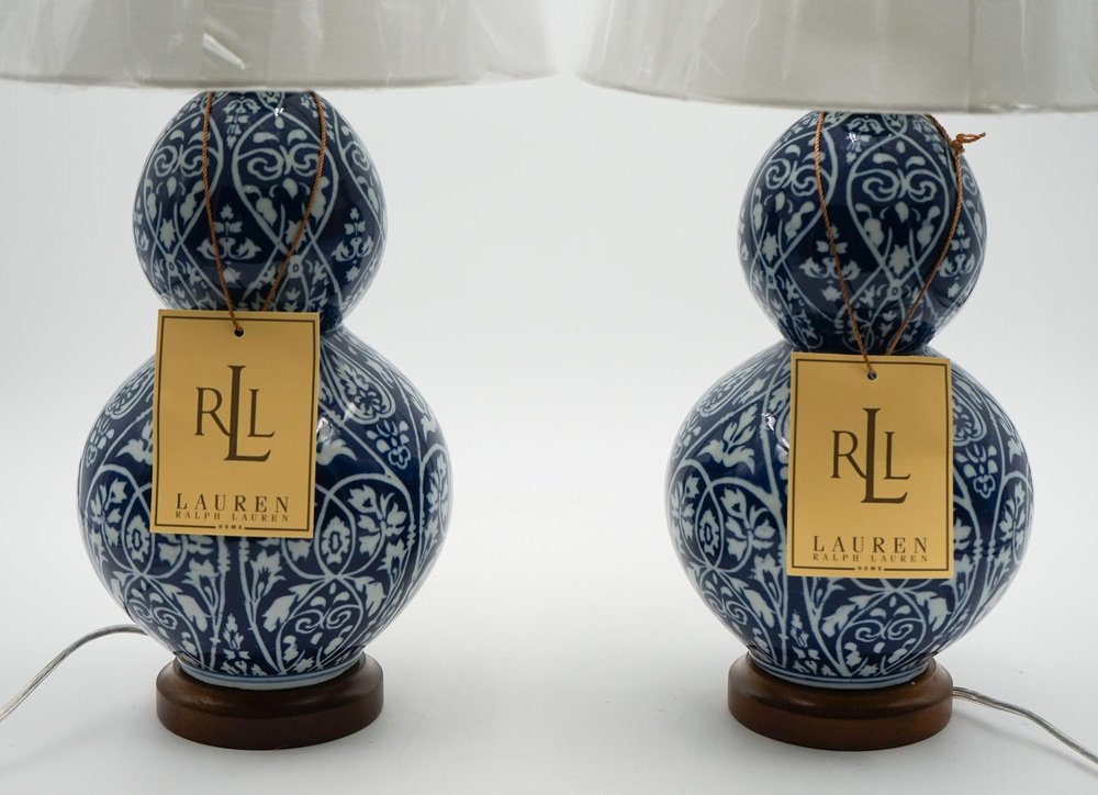 Large Blue and White Ceramic Table Lamps from Ralph Lauren, Set of 2 ...