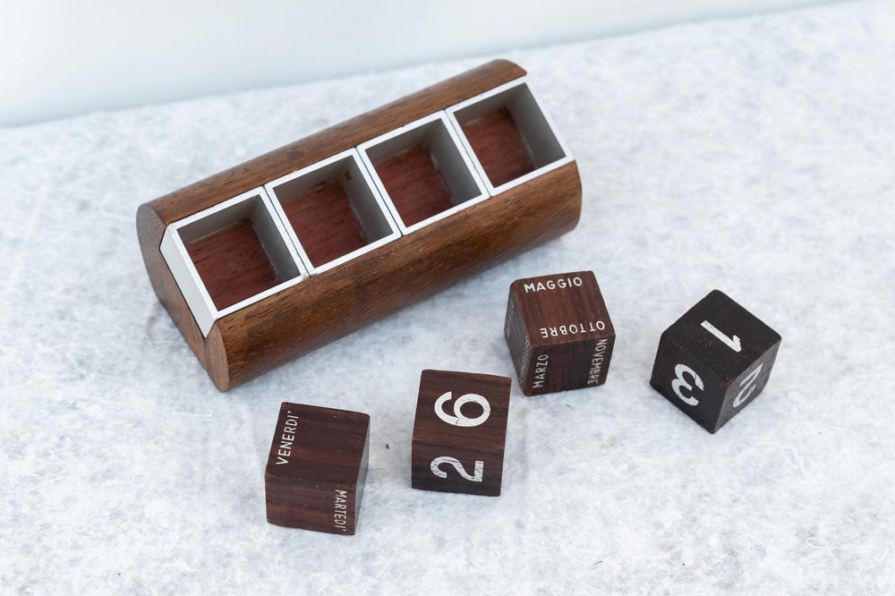 Perpetual Calendar in Wood and Aluminum, 1970s for sale at Pamono