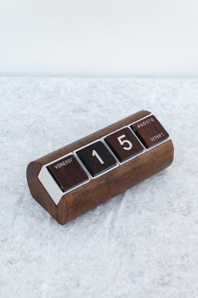 Perpetual Calendar in Wood and Aluminum, 1970s for sale at Pamono
