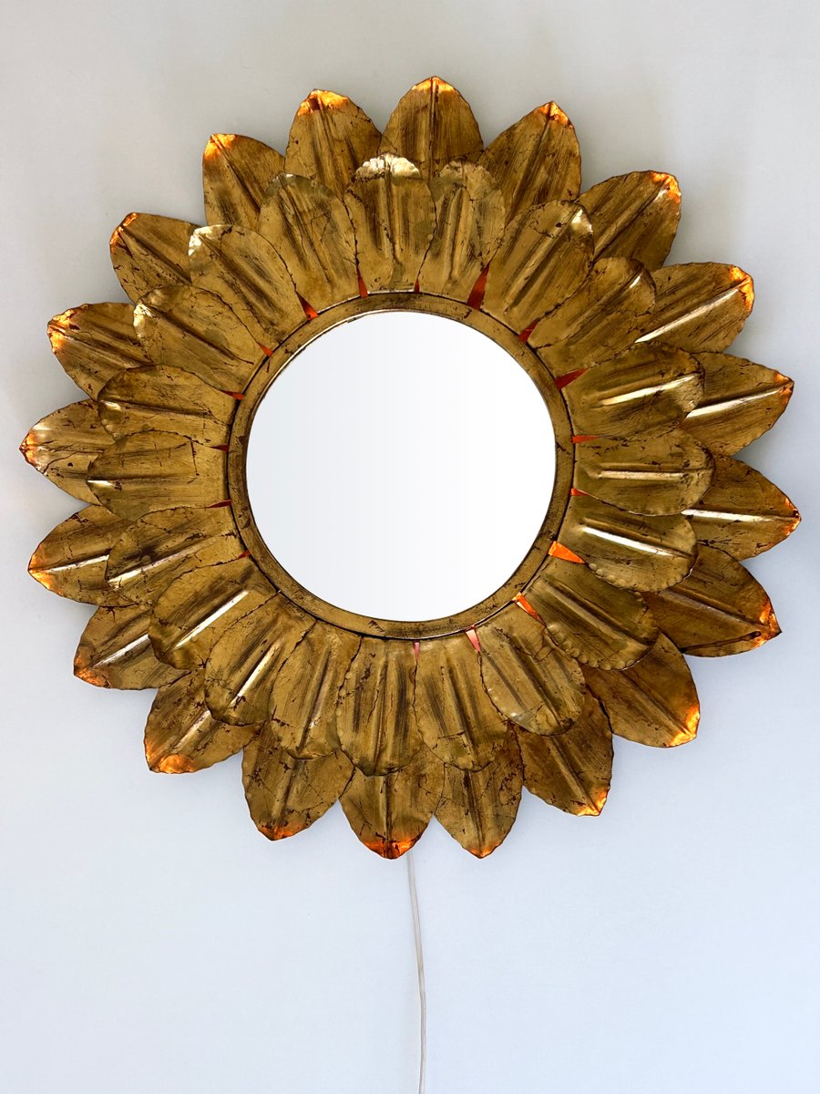 Large Mid-Century Modern Sunflower Backlit Wall Mirror, Germany, 1960s ...