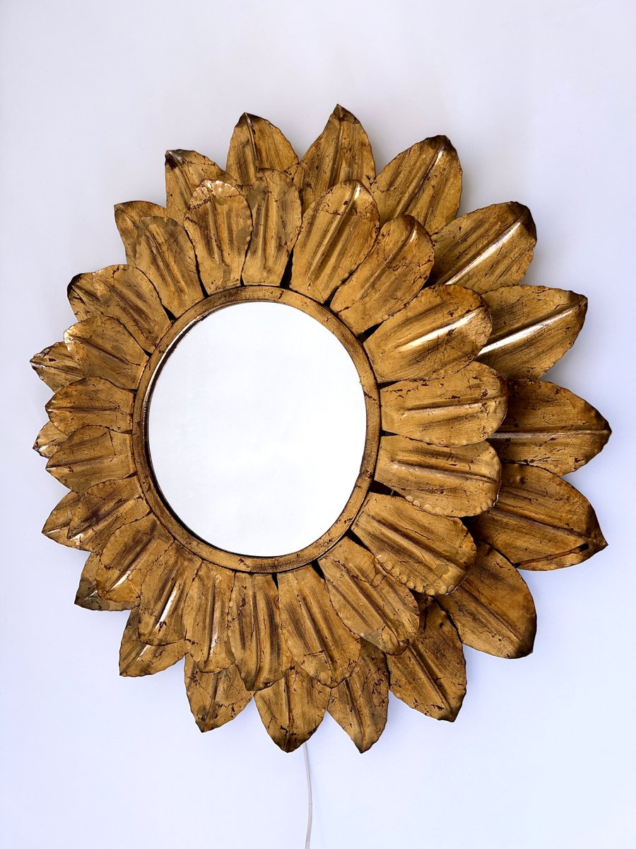 Large Mid-Century Modern Sunflower Backlit Wall Mirror, Germany, 1960s ...