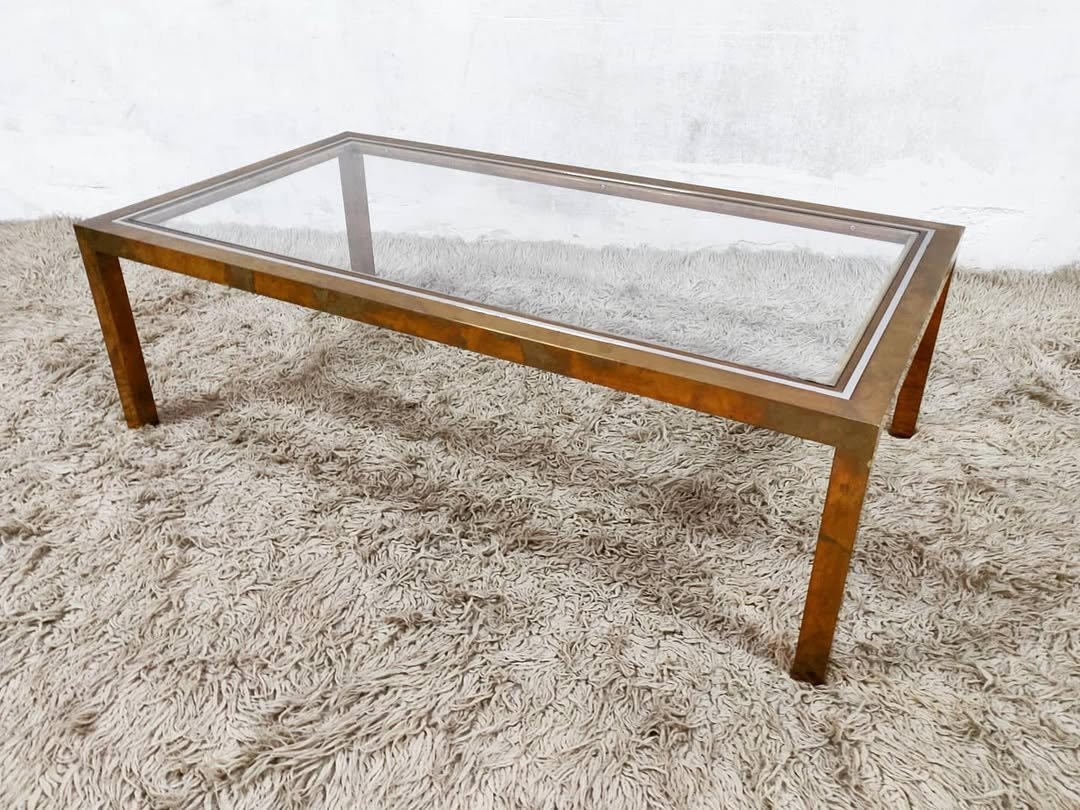 Coffee Table in Nickel-Plated Brass, 1970s for sale at Pamono