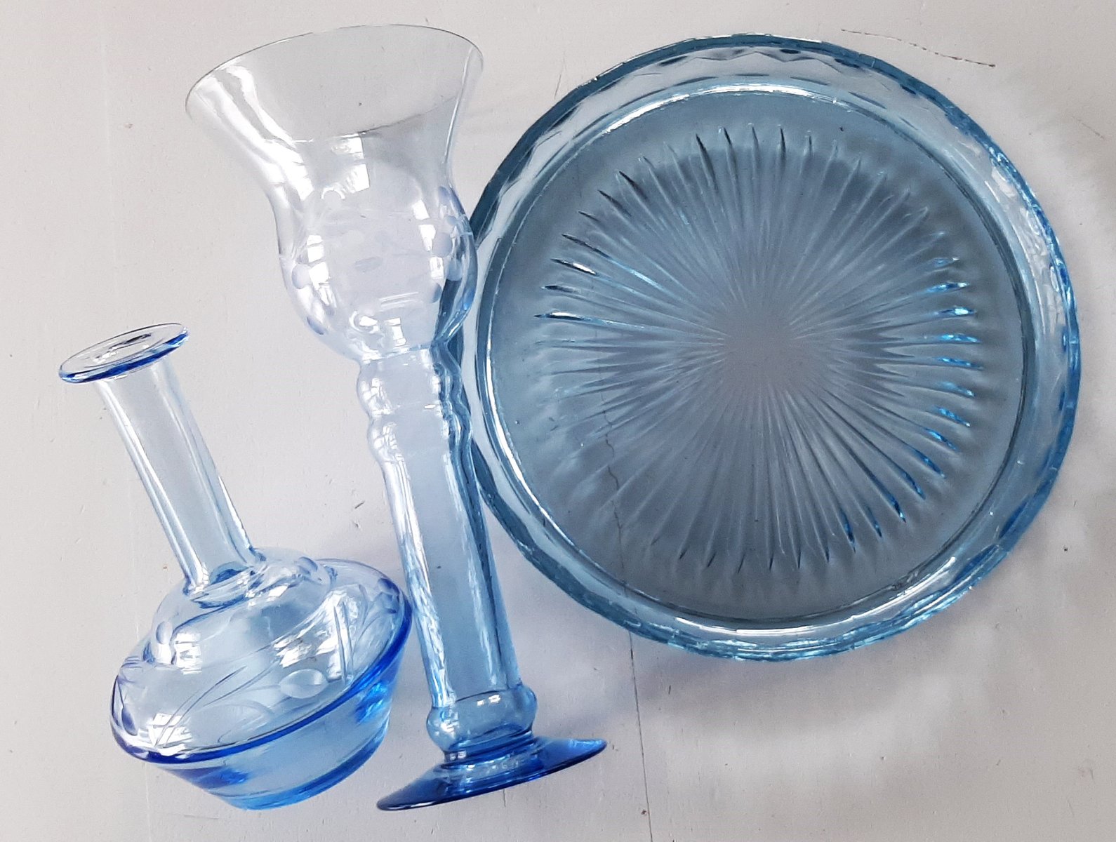 Blue Glass Tray, Carafe, and Candleholder, 1950s, Set of 3 for sale at ...
