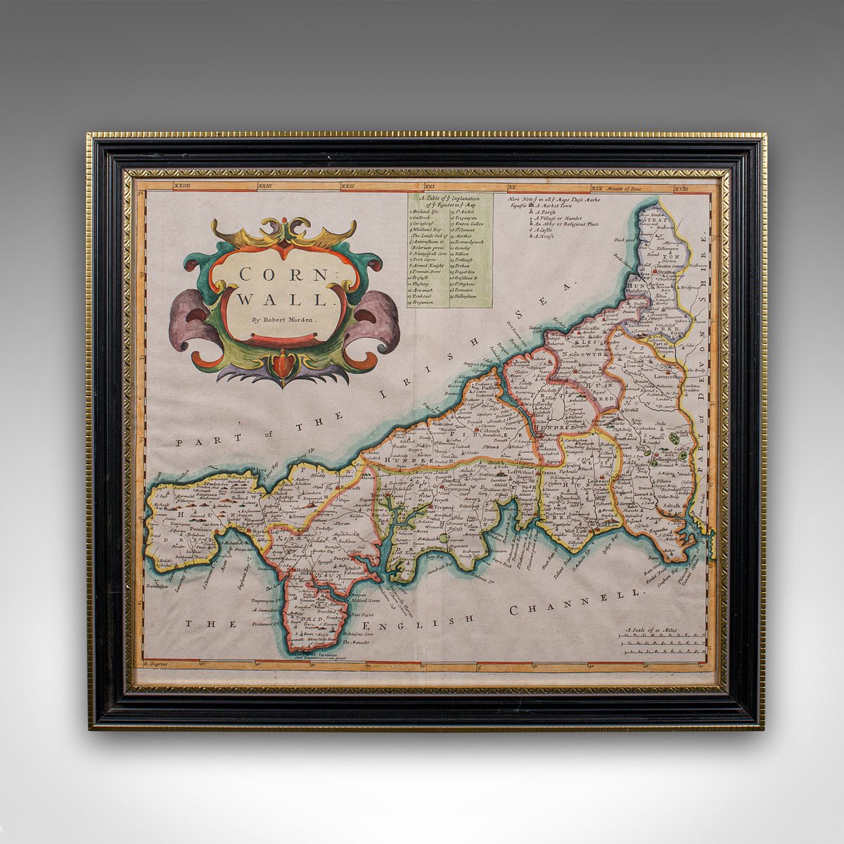 Antique Georgian English Cornwall County Map from Robert Morden, Framed ...