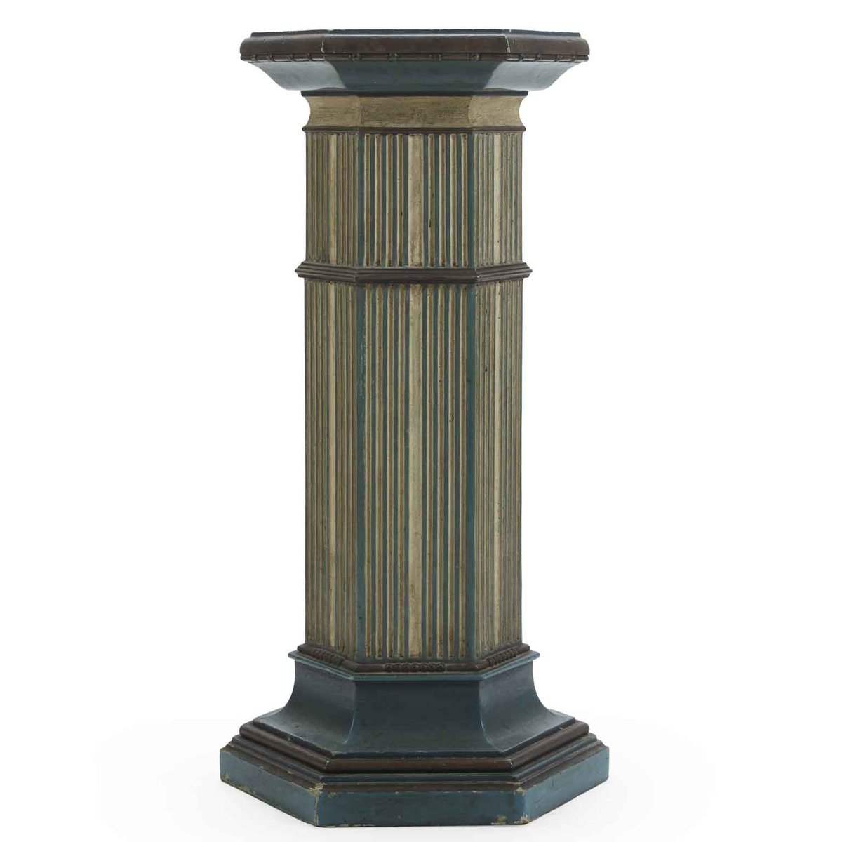 Ivory and Turquoise Hexagonal Wooden Column, 1940s for sale at Pamono