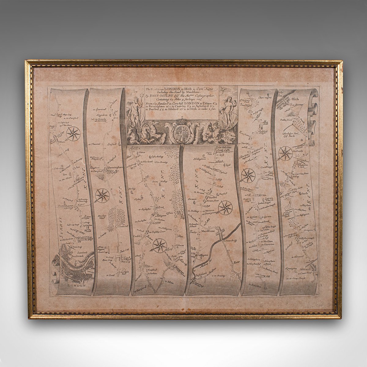 Antique English Cartography London to Hythe, Kent Road Map from John ...