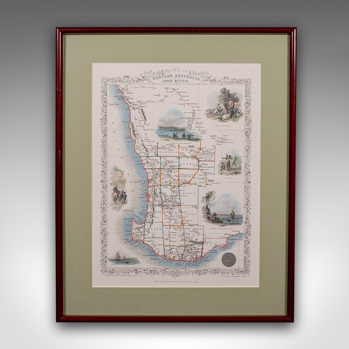 Vintage Cartography Swan River Western Australia Map with Frame from ...