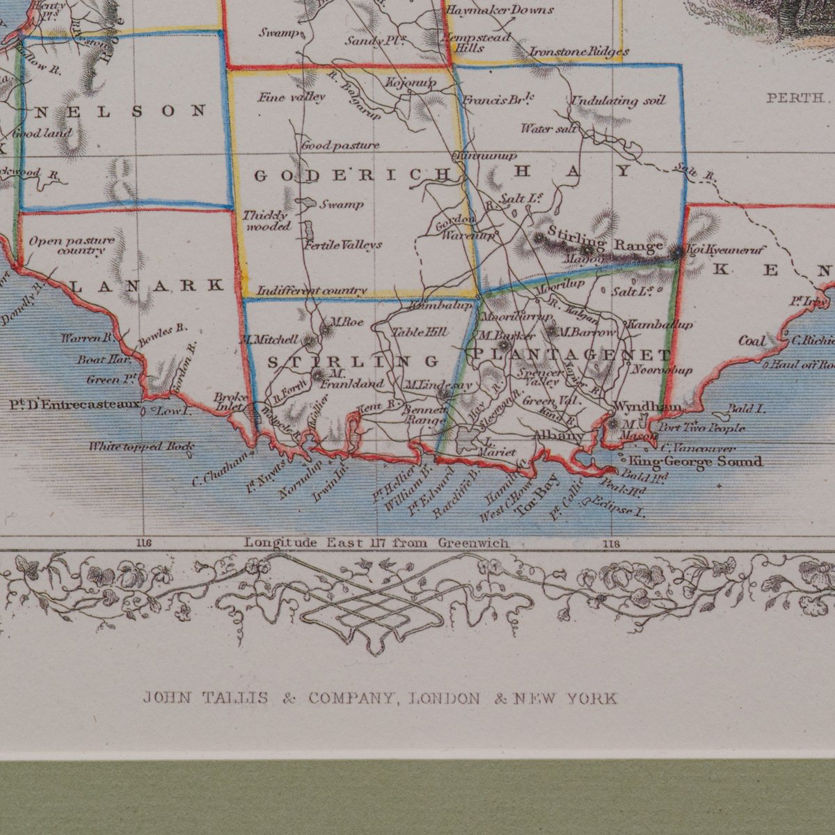 Vintage Cartography Swan River Western Australia Map with Frame from John Tallis, 1990s for sale ...