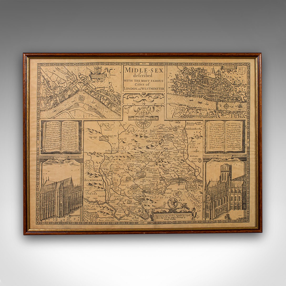 Vintage 16th Century English Middlesex County Map Print with Frame from ...