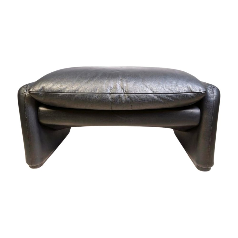 Maralunga Ottoman in Black Leather by Vico Magistretti for Cassina for ...