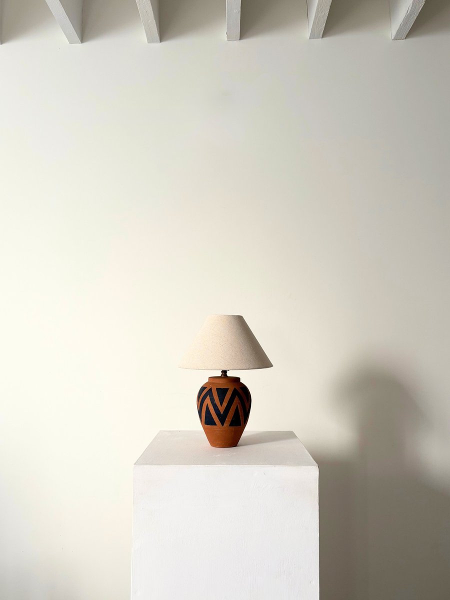 Painted Terracotta Chevron Lamp, France, 1980s for sale at Pamono