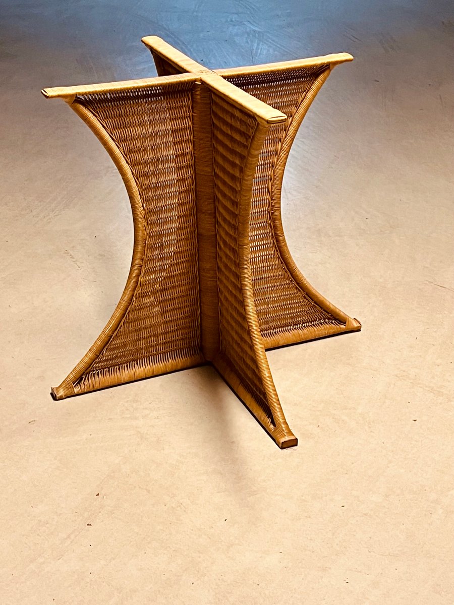 Wicker Rattan Table with Glass Top, 1980s for sale at Pamono