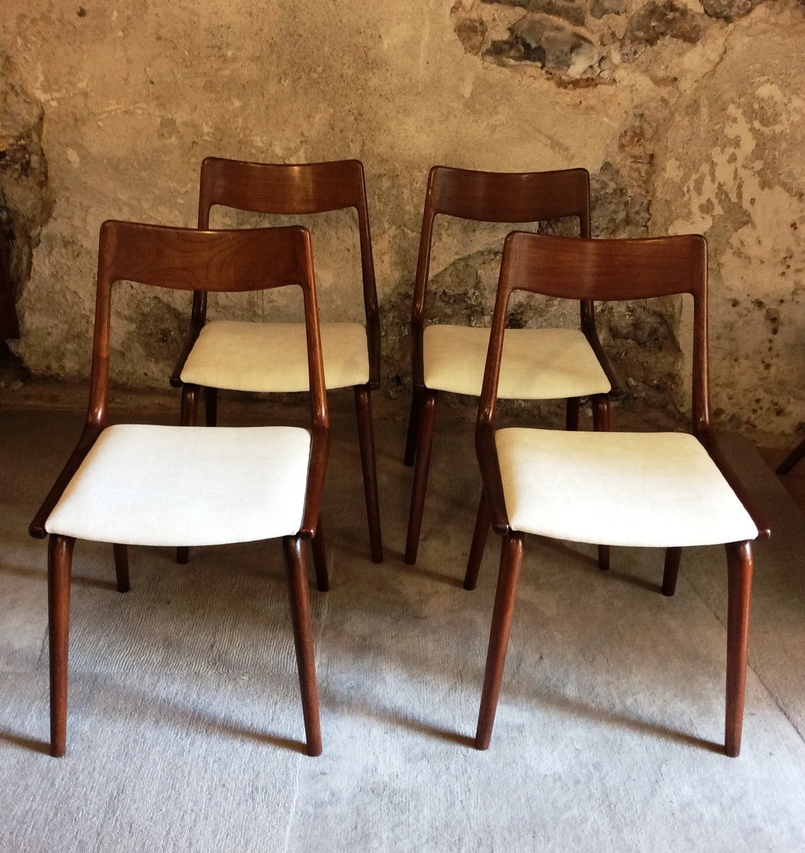 Chaises Boomerang Mod 370 par Alfred Christensen pour Slagelse, 1950s, Set de 4 en vente sur Pamono