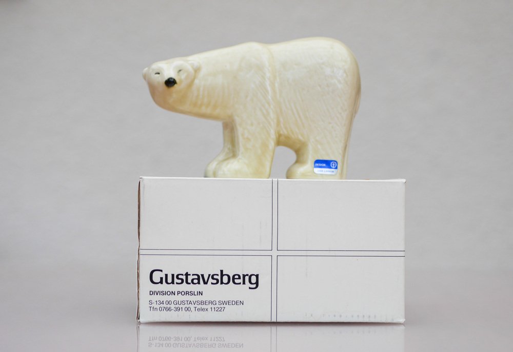 Eisbär Figur aus glasiertem Steingut von Lisa Larson für Gustavsberg ...