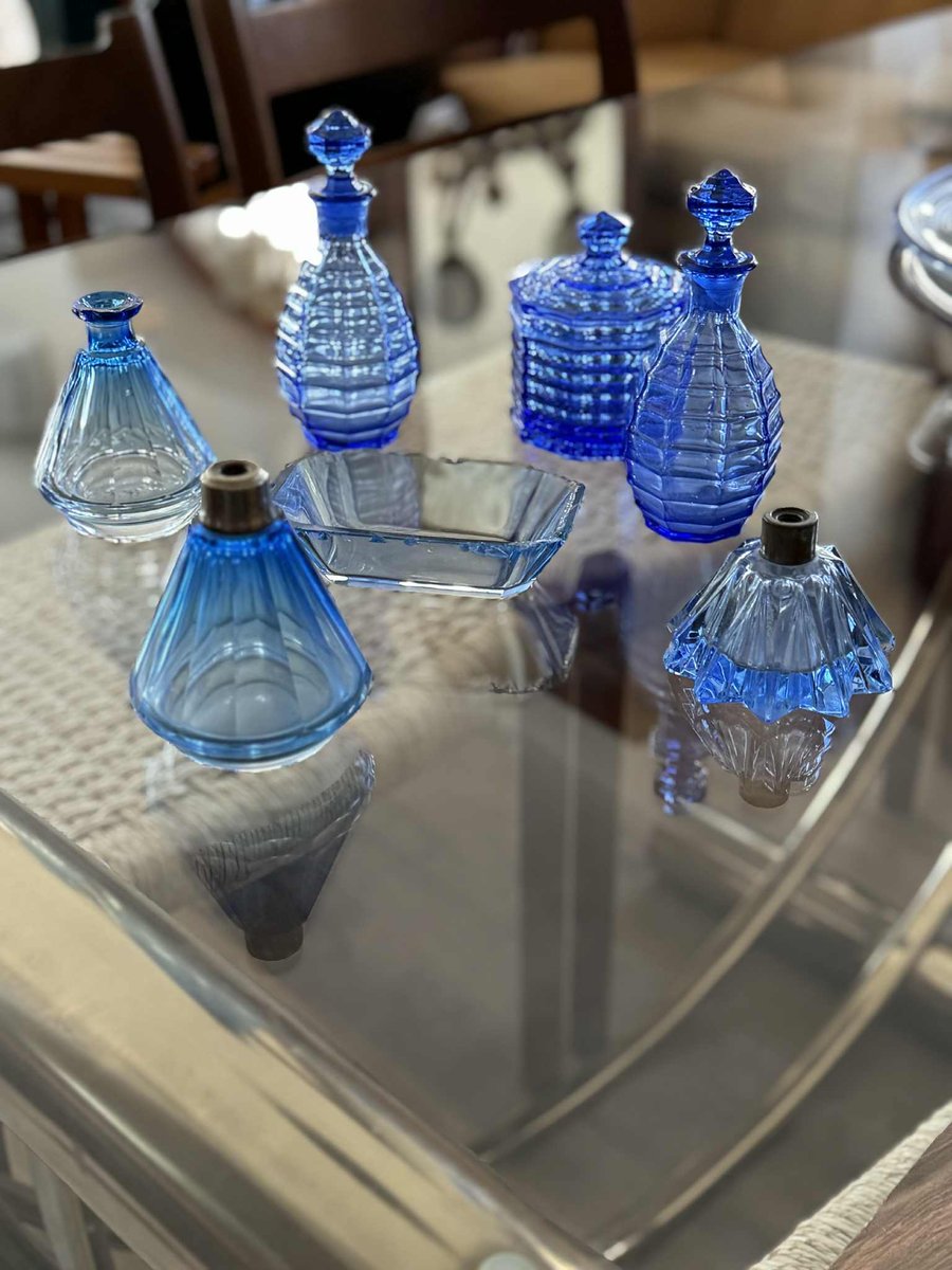 Pressed Glass Perfume Bottles and Powder Jar, 1940s, Set of 7 for sale ...