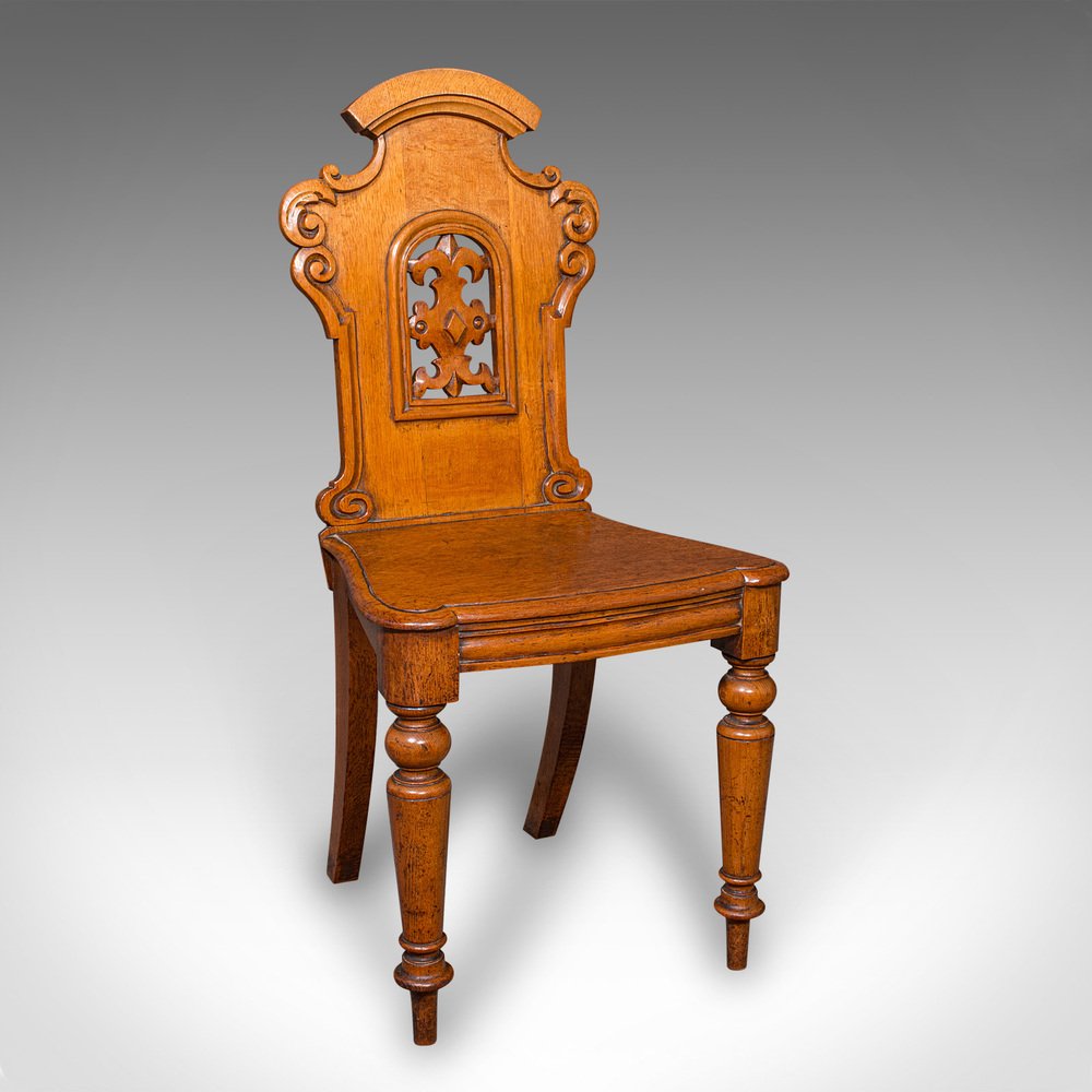 Antique Scottish Hall Chairs in Oak, 1830, Set of 2 for sale at Pamono