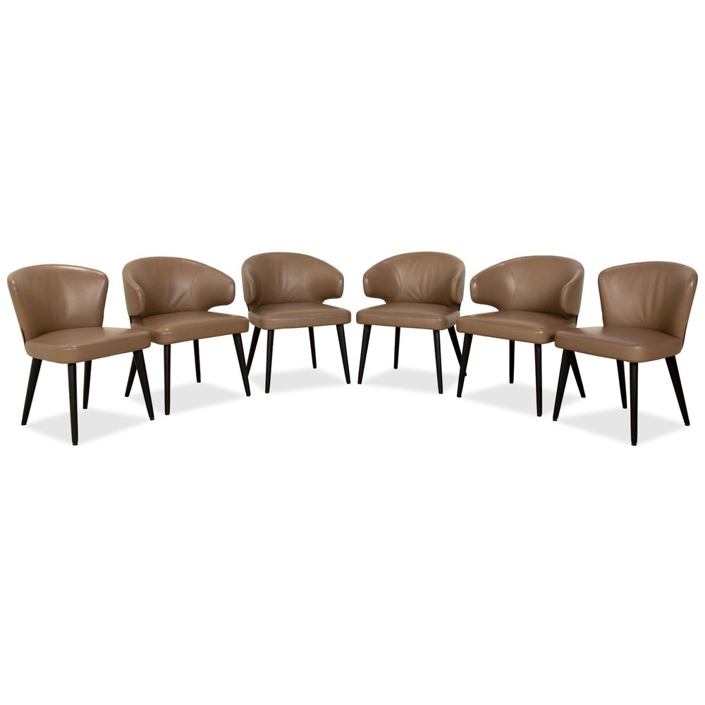 Aston Dining Chairs in Brown Leather from Minotti, Set of 6 for sale at Pamono
