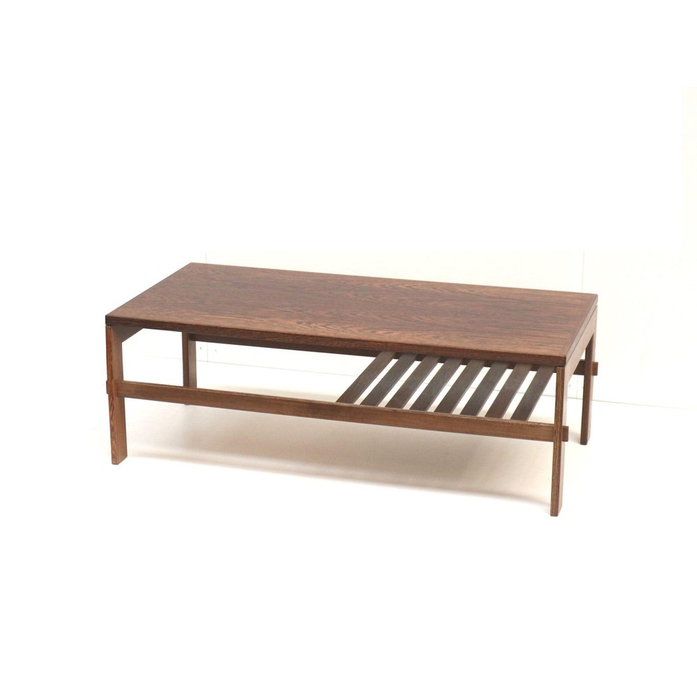 Brutalist Wenge Coffee Table with Magazine Rack, 1970s for sale at Pamono