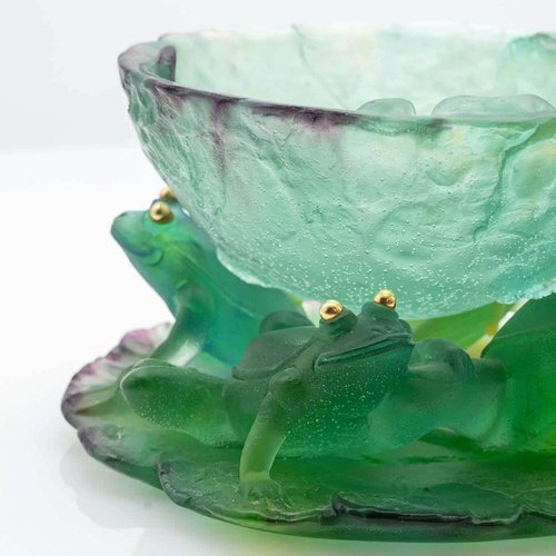 Grüne Kunstglasschale mit Fröschen von Daum, Frankreich, 1970er bei ...