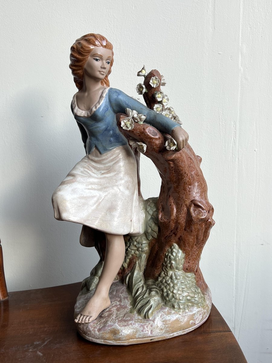 Spanish Handcrafted Figure of a Girl Sitting on a Tree with Flowers by ...
