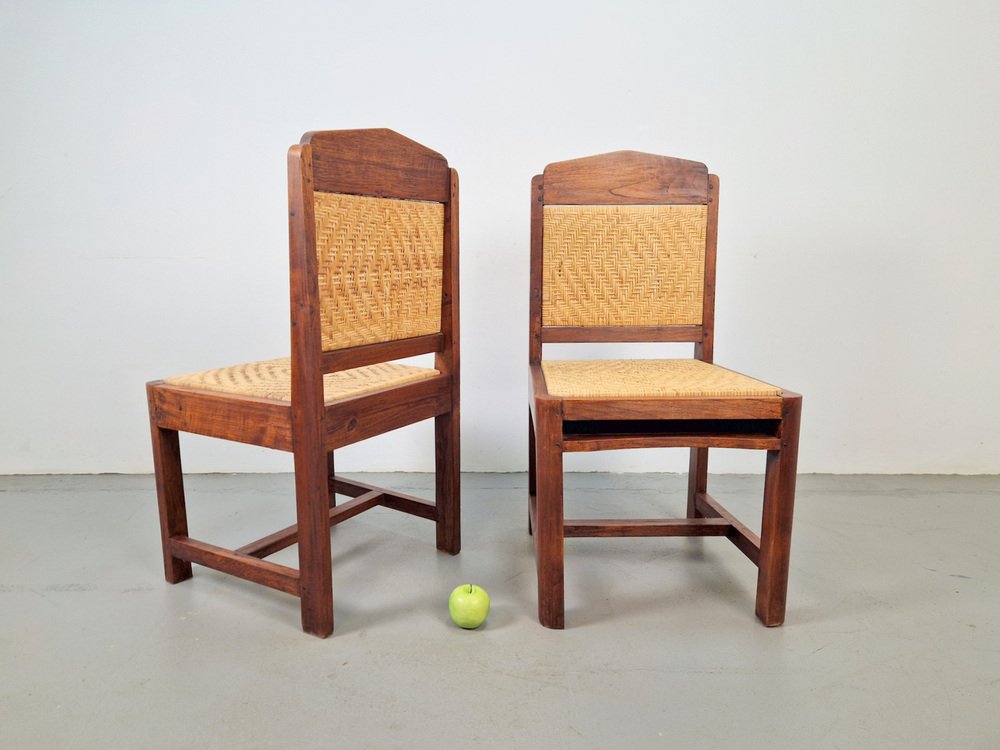 Dutch Art Deco Haagse School Oak and Rattan Webbing Chairs, 1930s, Set ...