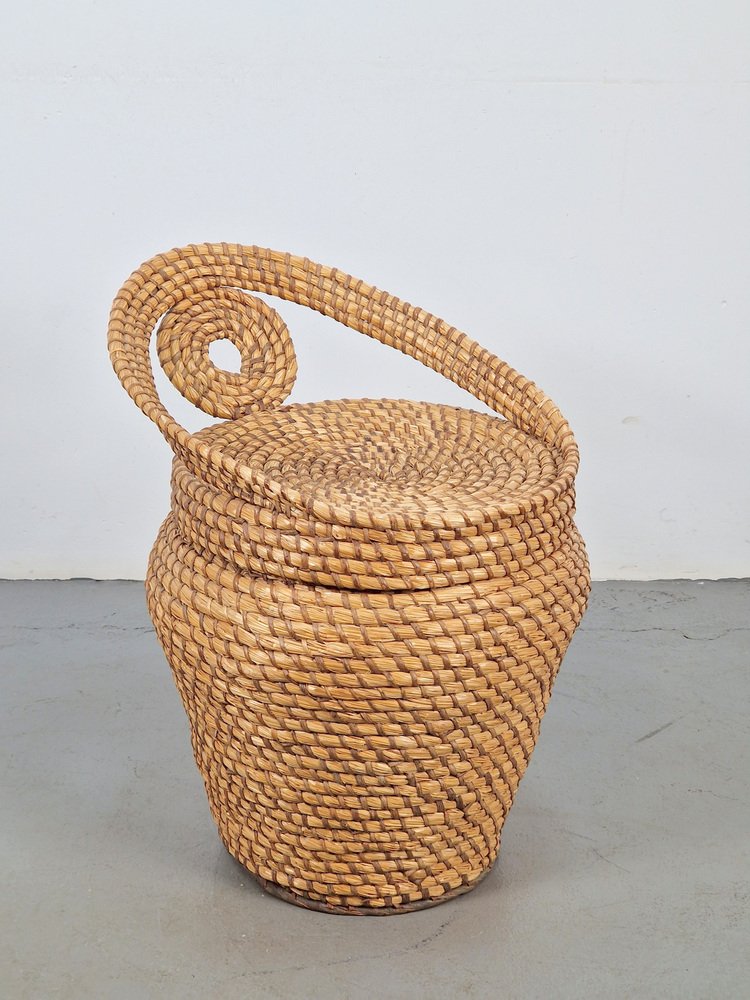 Vintage Straw and Wicker Stool with Storage Basket, 1960s for sale at ...
