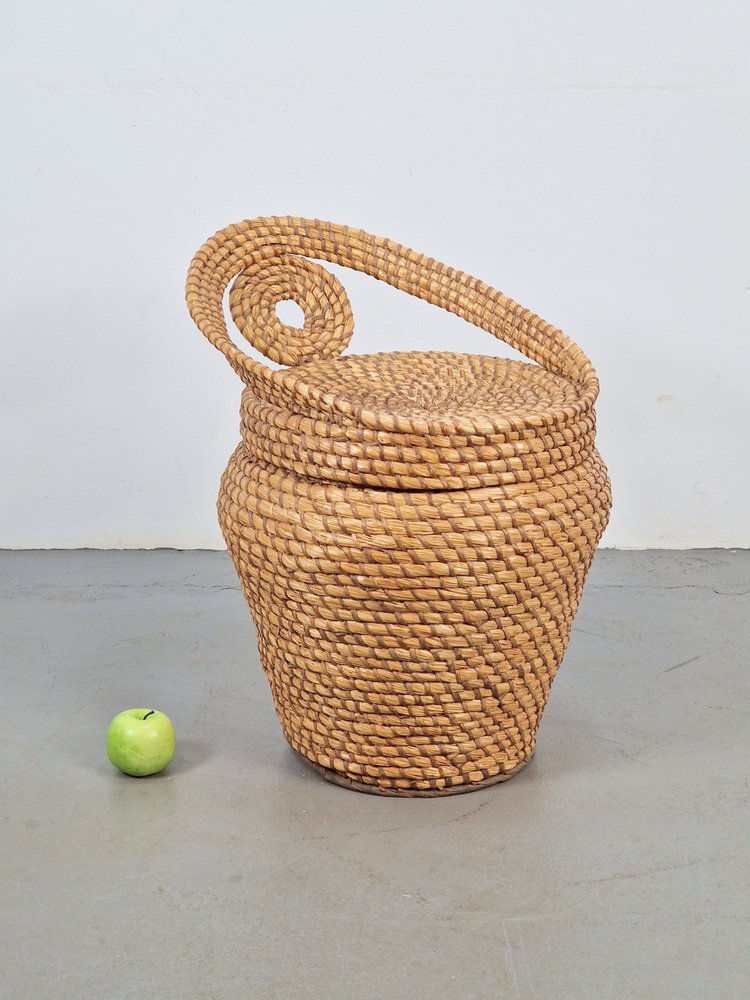 Vintage Straw and Wicker Stool with Storage Basket, 1960s for sale at ...