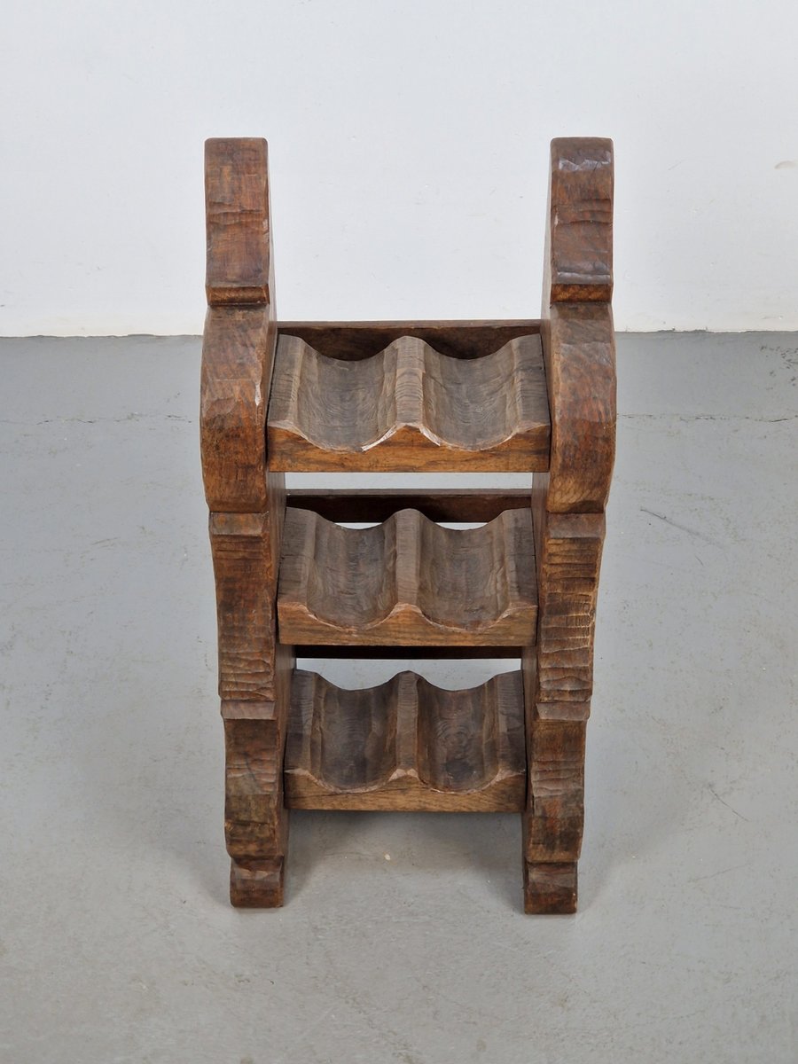 Vintage Dutch Brutalist Oak Wine Rack, 1950s for sale at Pamono