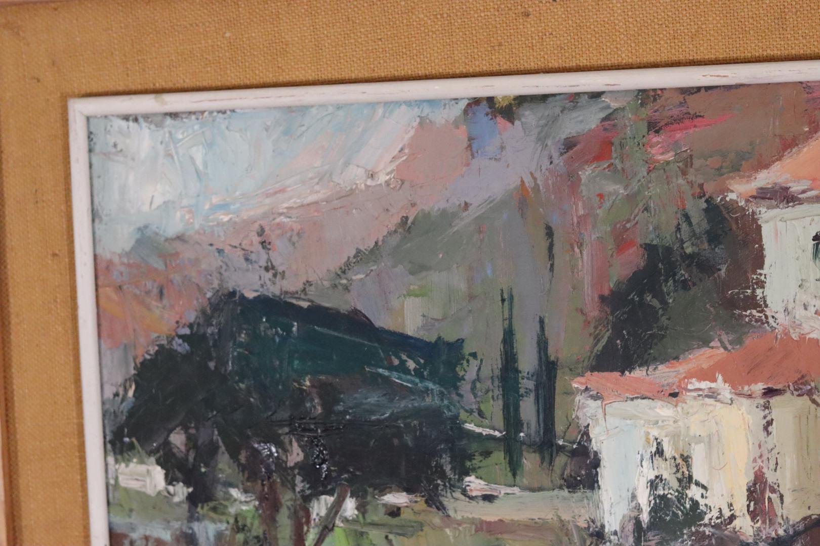 Owe Wessbohn, Farm Motif, 1960s, Oil on Panel, Framed for sale at Pamono