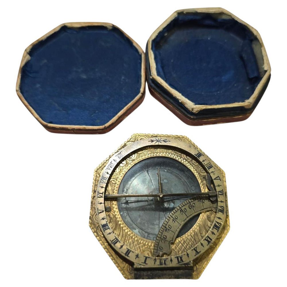 German Gilt Brass Portable Sundial by J. Vogler, 1700s for sale at Pamono