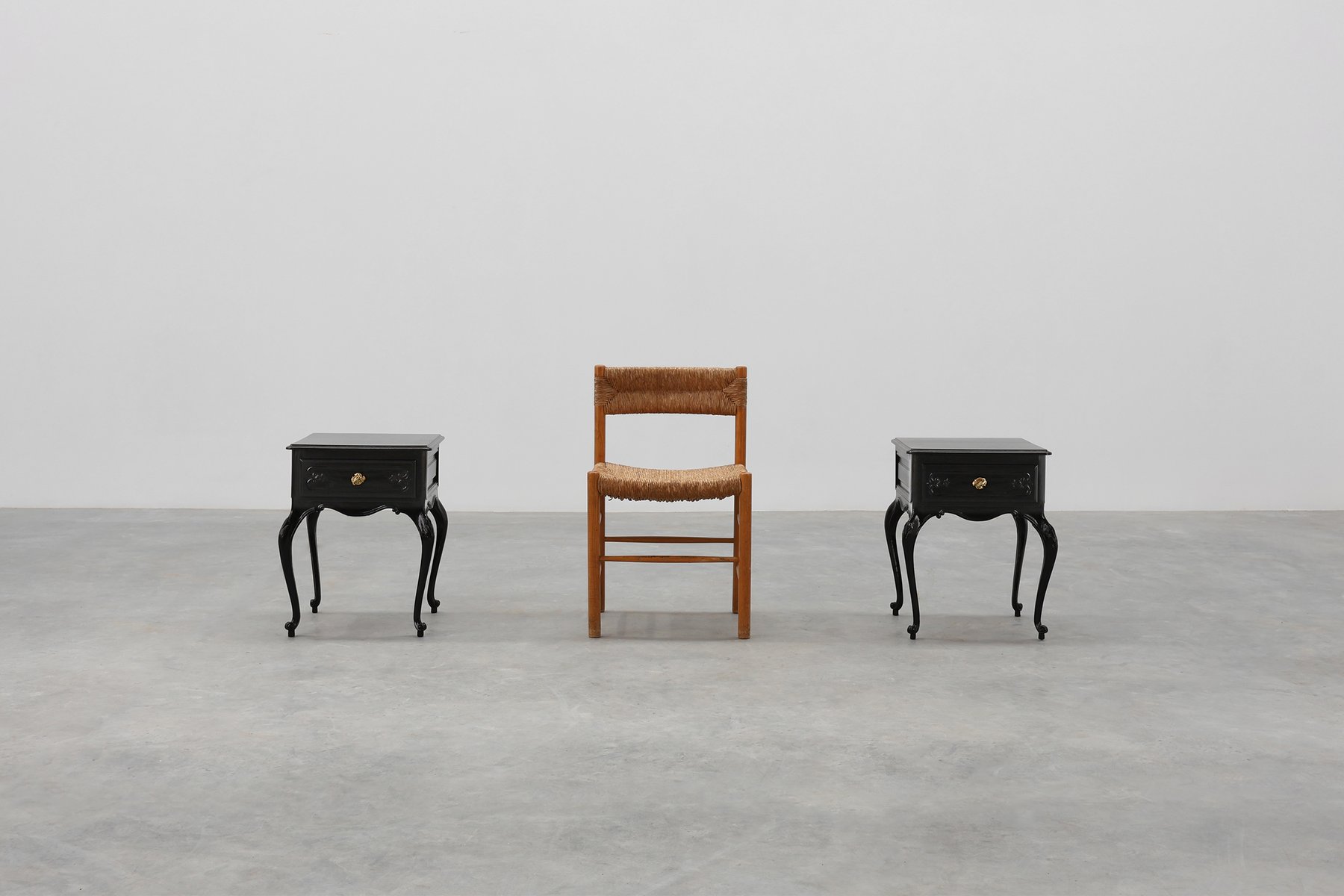 Louis Xv Style Nightstands in Black Lacquered Oak, France, 1950s, Set ...