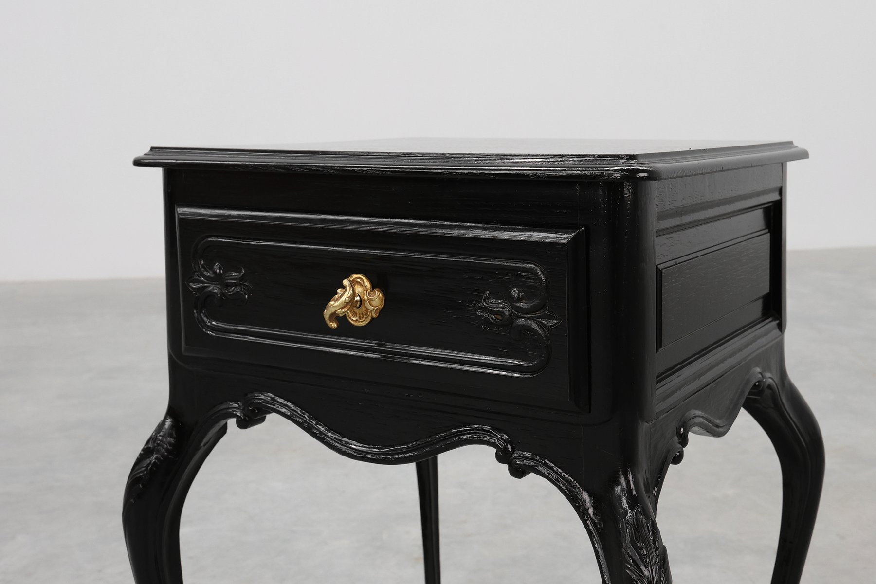 Louis Xv Style Nightstands in Black Lacquered Oak, France, 1950s, Set ...