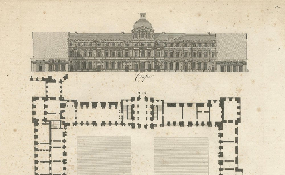 Engraved Map of Elevation and Section of the Louvre, 1799 for sale at ...