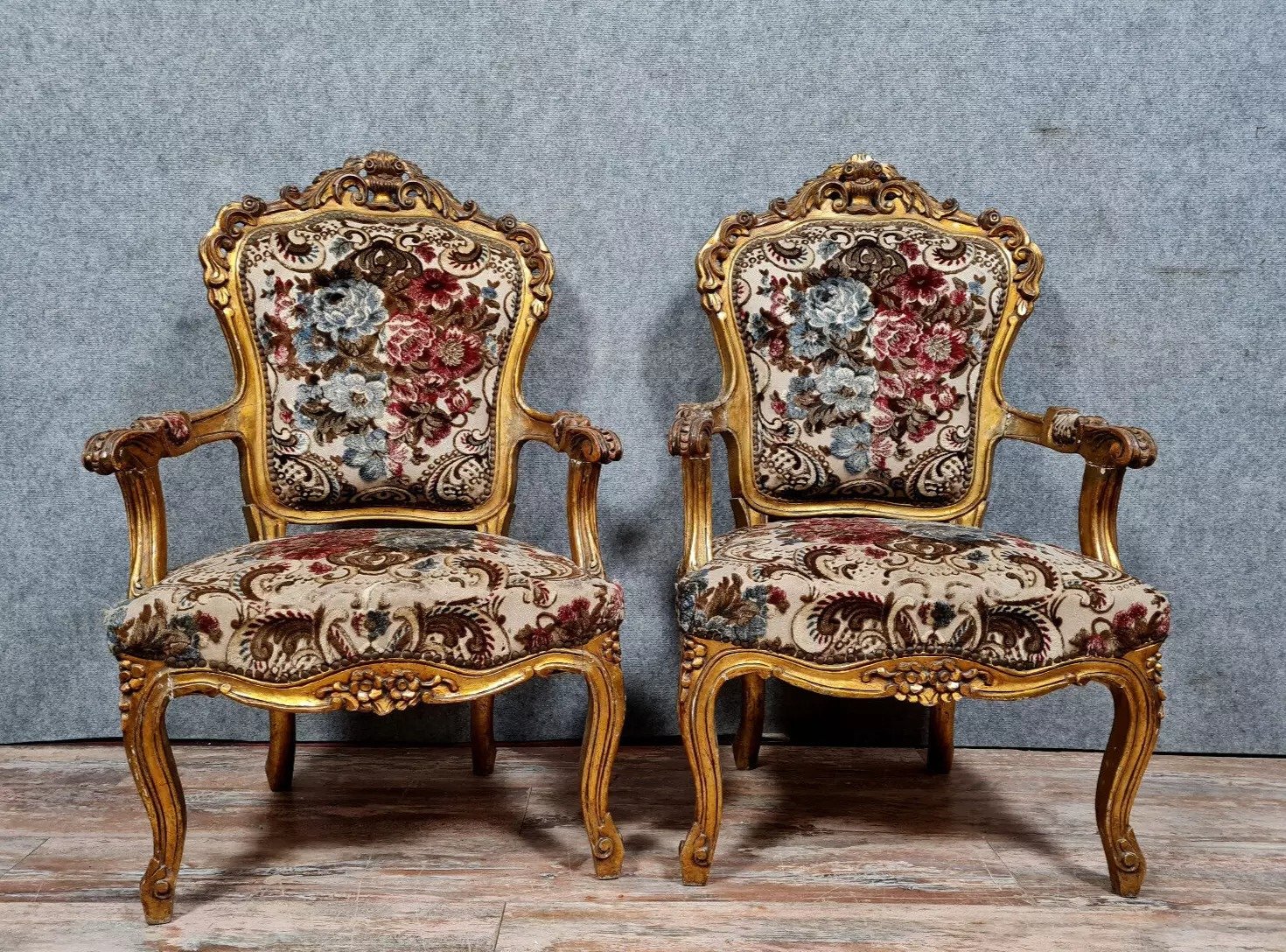 Antique Baroque Chairs in Gilded and Carved Wood, 1900s, Set of 2 for ...