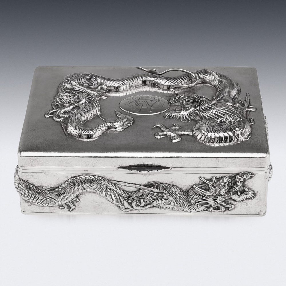 Antique 20th Century Chinese Silver Dragon Cigar Box, Shanghai, Zeewo ...