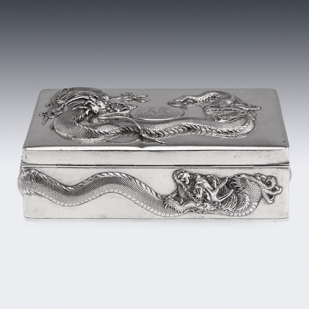 Antique 20th Century Chinese Silver Dragon Cigar Box, Shanghai, Zeewo ...