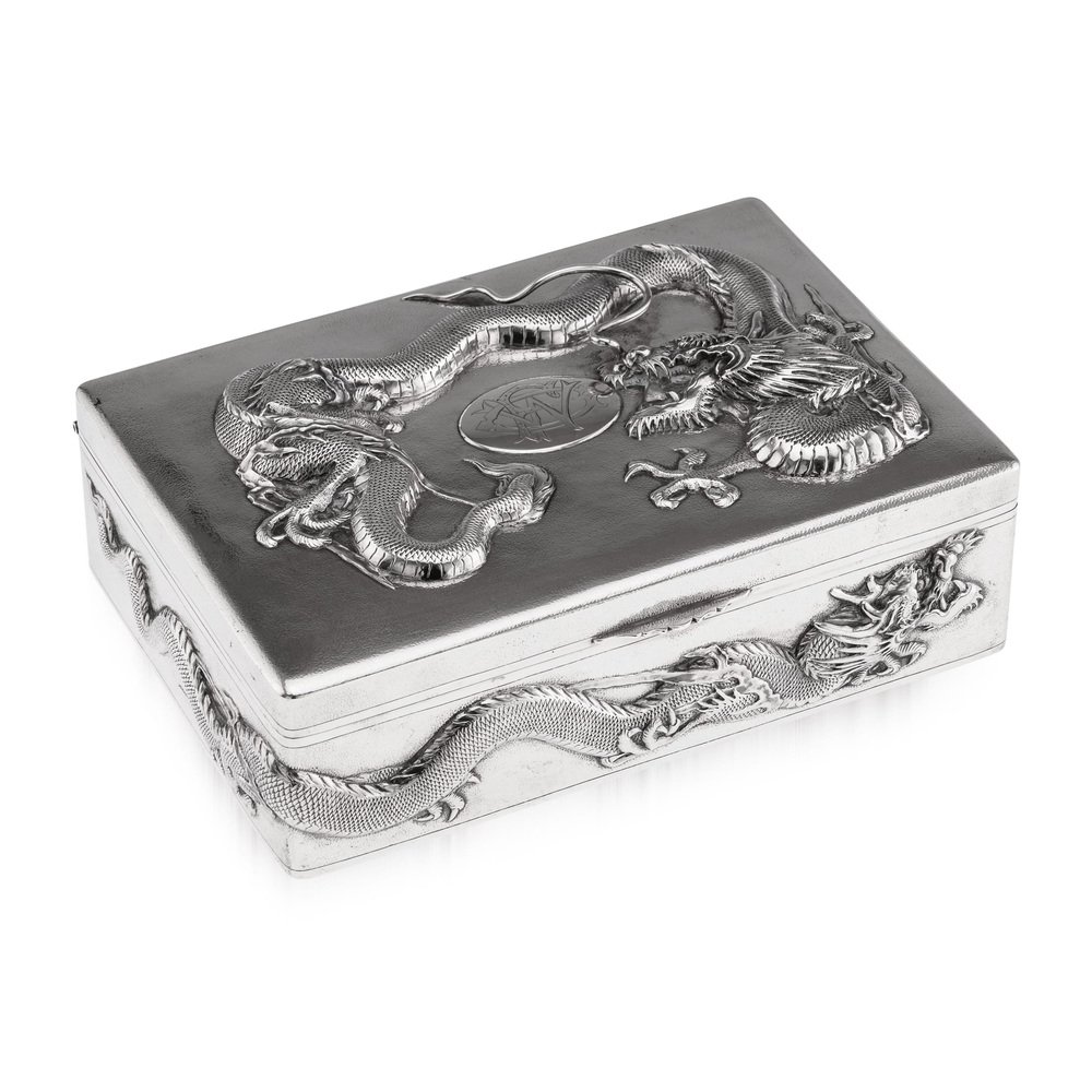 Antique 20th Century Chinese Silver Dragon Cigar Box, Shanghai, Zeewo ...