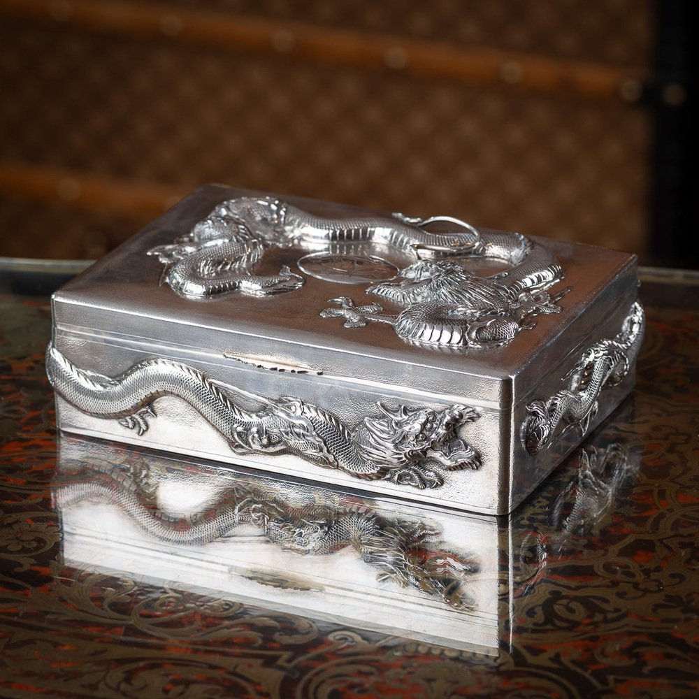 Antique 20th Century Chinese Silver Dragon Cigar Box, Shanghai, Zeewo ...