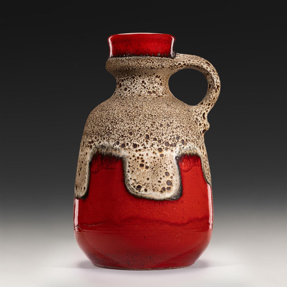 Red and Sand-Colored Fat Lava Ceramic Floor Vase with Handle from ...