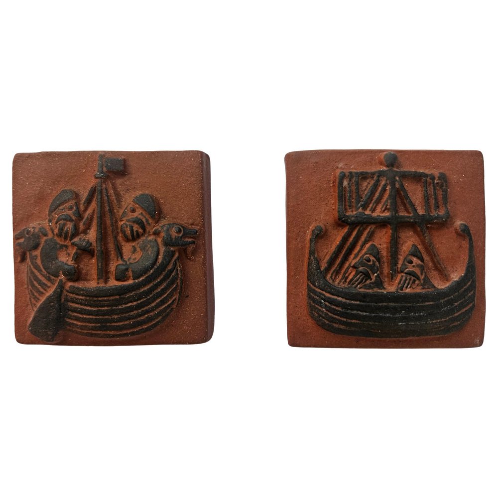 Mid-Century Ceramics Tiles with Viking Motifs from Thyssen, Denmark ...