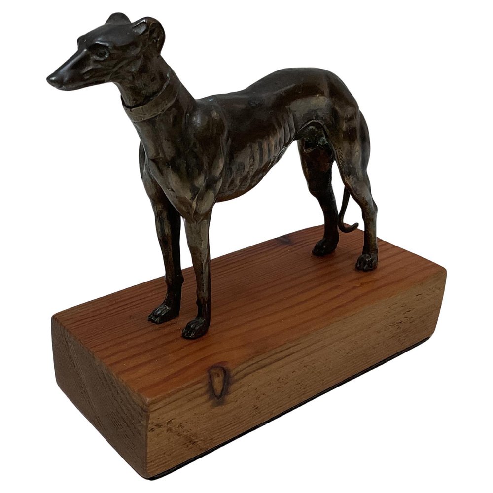 Bronze Greyhound Sculpture on Wood Base, 1950s for sale at Pamono
