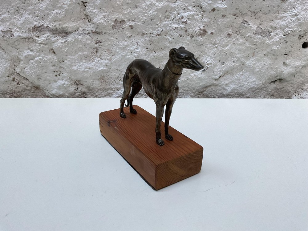 Bronze Greyhound Sculpture on Wood Base, 1950s for sale at Pamono