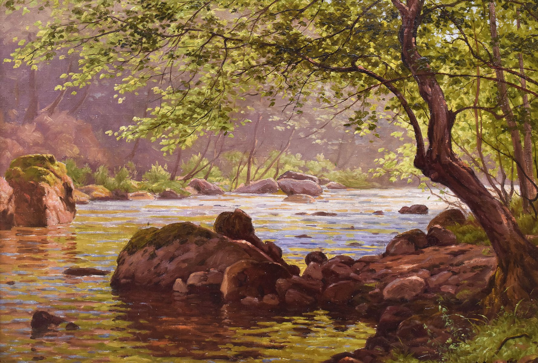 René Charles Edmond His, Paysage avec rivière, Début des années 1900 ...
