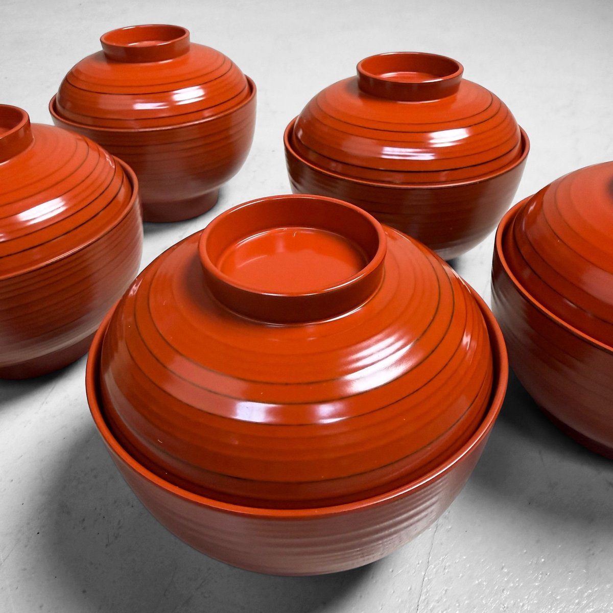 Vintage Japanese Lacquered Bowls with Lids from Yamanaka, 1980s, Set of ...