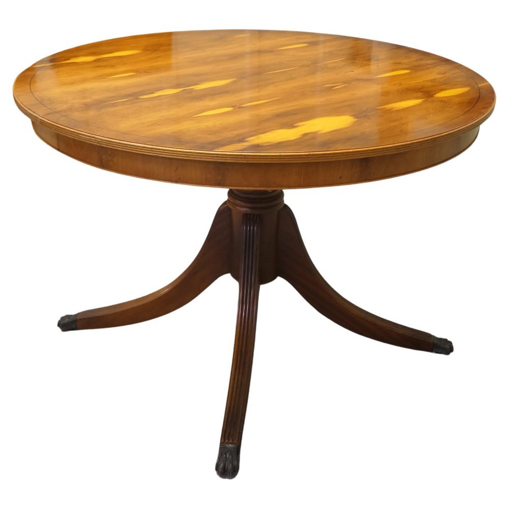 Extendable Pedestal Dining Table in Yew Wood, 1960 for sale at Pamono