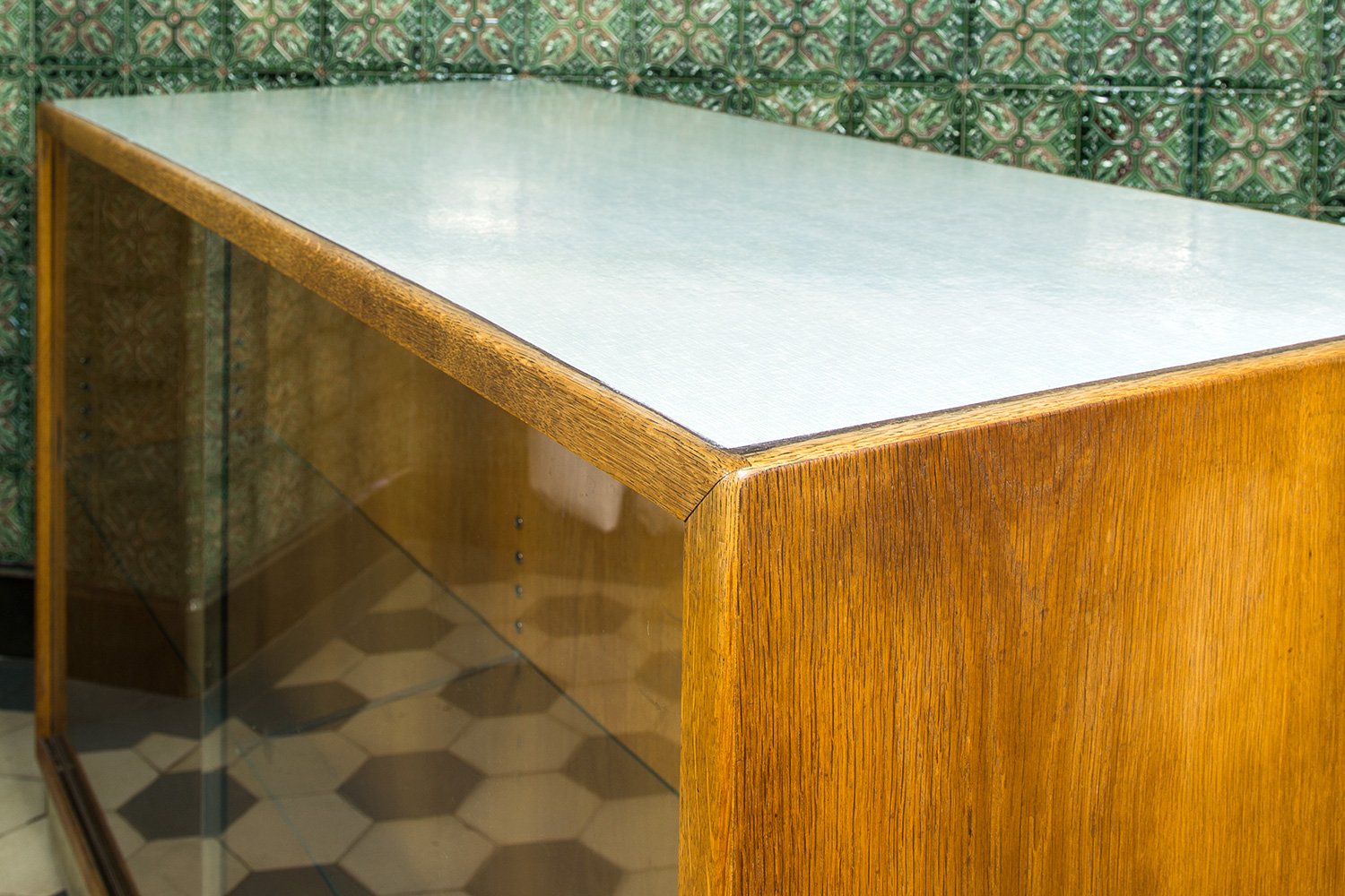 Mid-Century Shop Counter with Glass Display Case and Rear Drawer Units ...