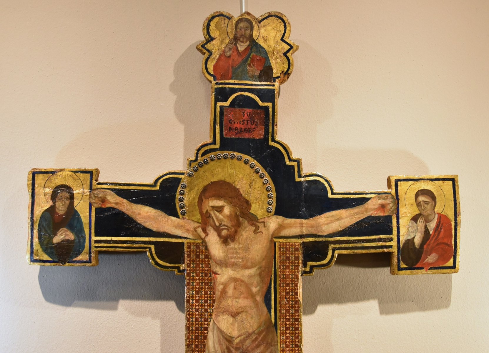 Tuscan Medieval Style Crucifix in Tempera and Oil on Wood, 19th Century ...