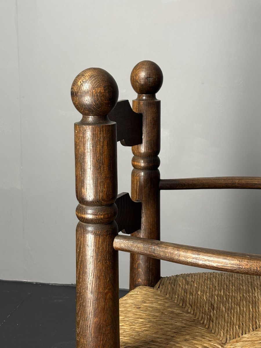 Brutalist French Low Rush Oak Armchair by Charles Dudouyt, 1940s for ...
