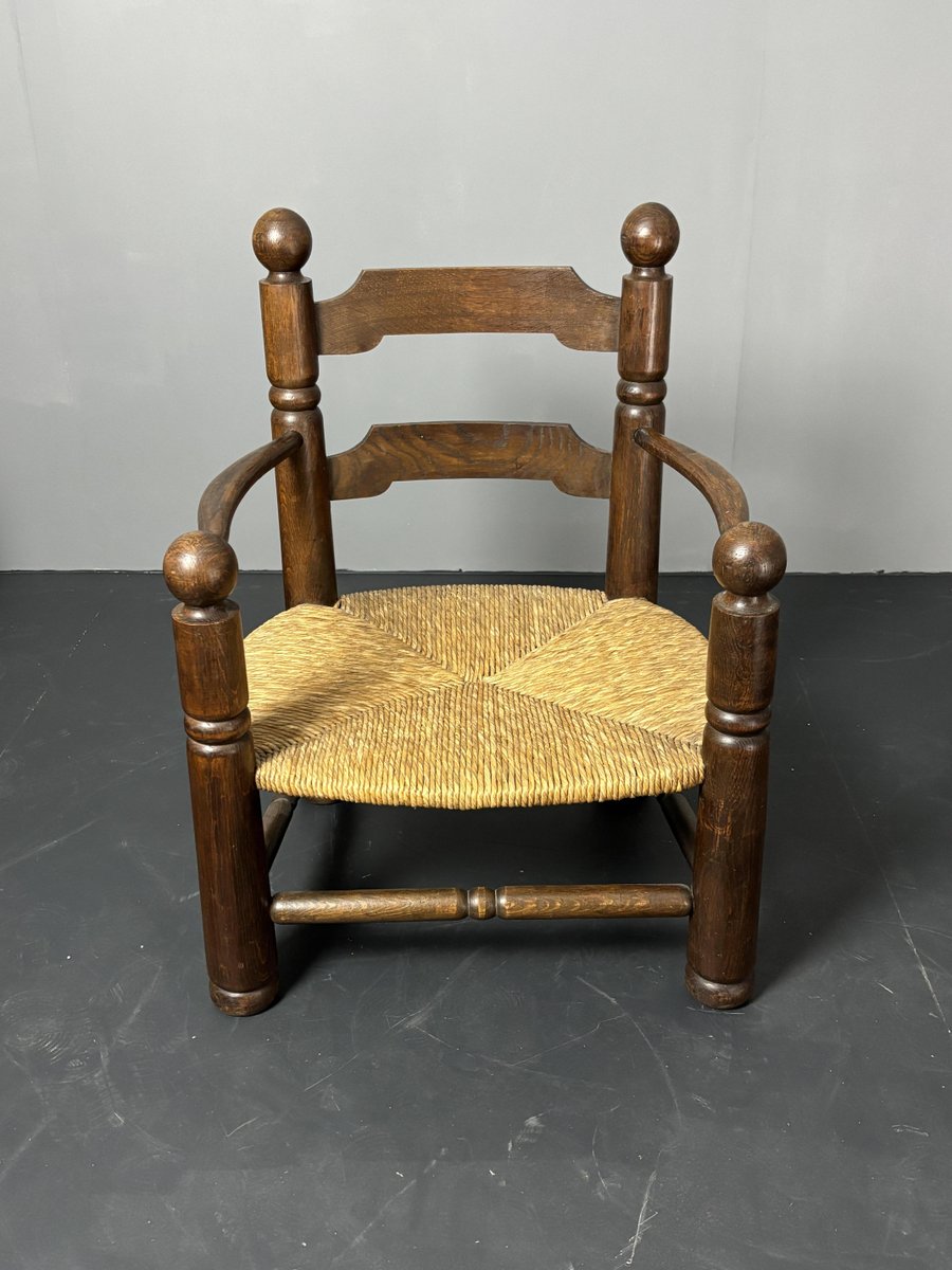 Brutalist French Low Rush Oak Armchair by Charles Dudouyt, 1940s for ...